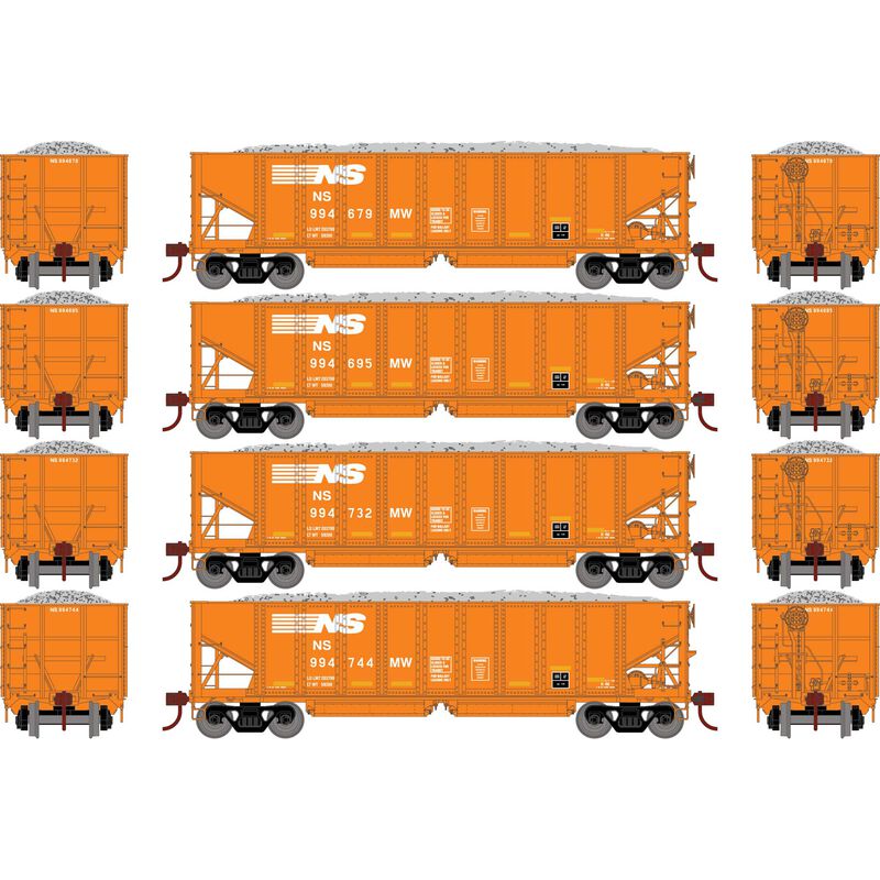 HO 40' Ribbed 3-Bay Ballast Hopper, NS #2 (4) – Hiawatha Hobbies LLC