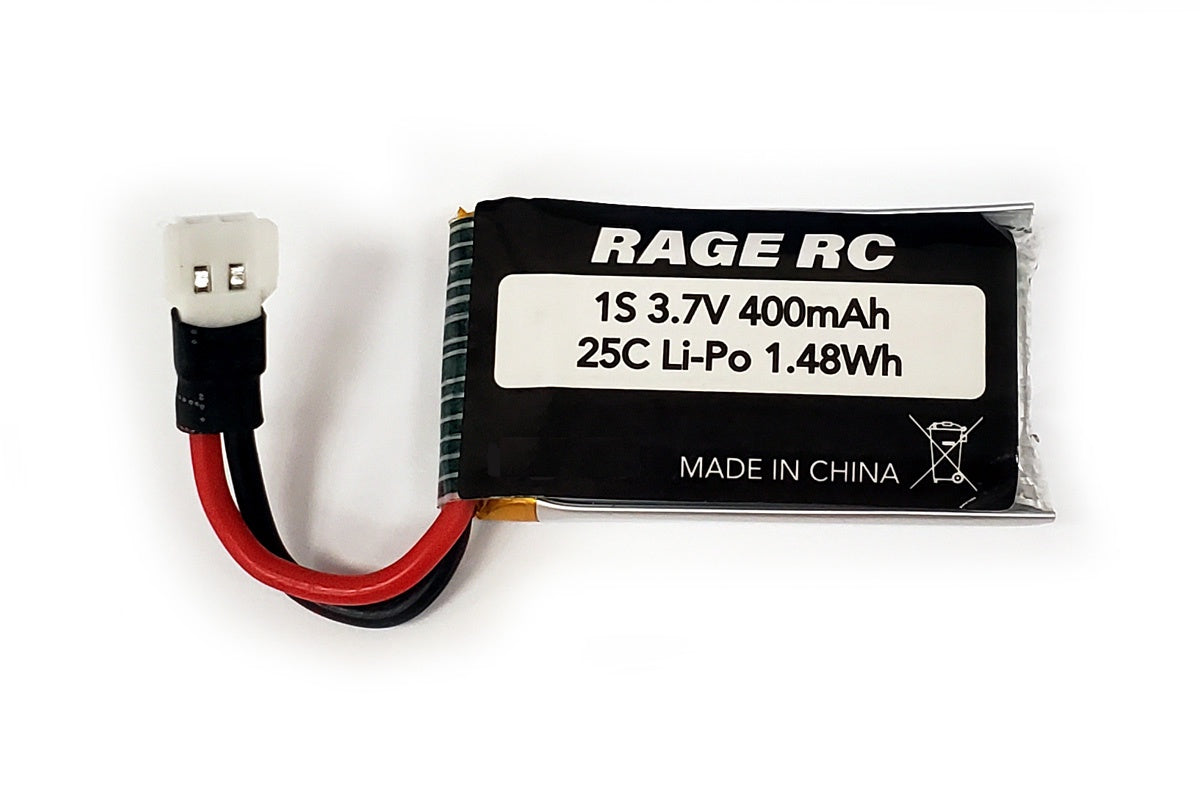 Rage RC 1S 3.7V 400mAh 25C LiPo Battery; Tempest 600, Super Cub MX, Mi ...