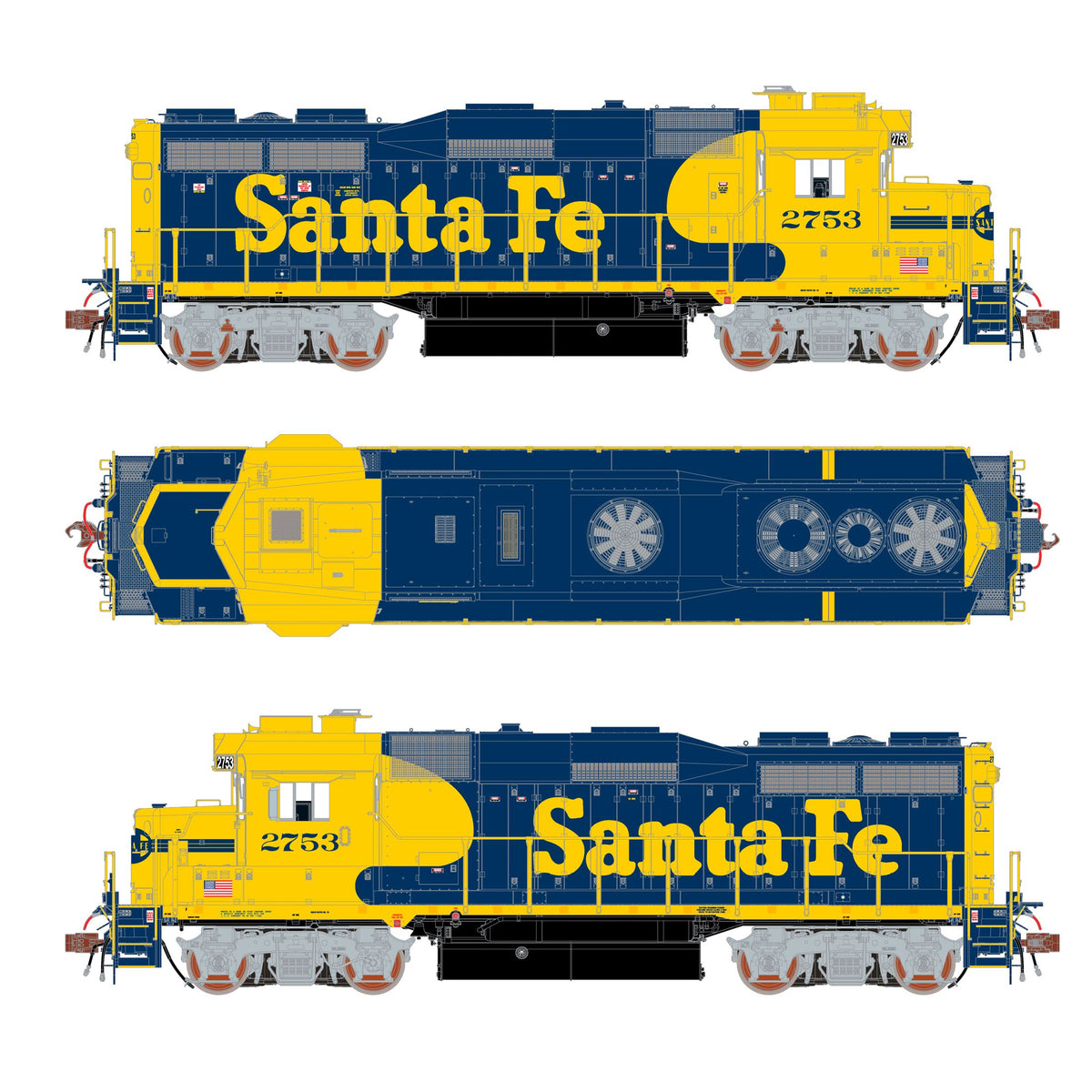 Rivet Counter HO Scale EMD GP30u, Santa Fe/Nose Headlight / 2753 / DC ...